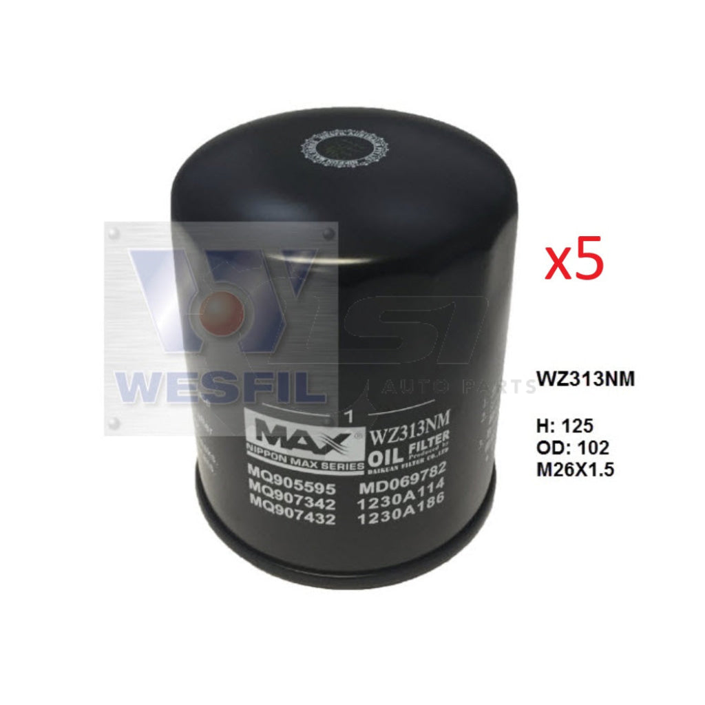 5 x Wesfil Oil Filters WZ313NM for Mitsubishi Mazda Ford – LSI Auto Parts